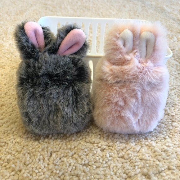 CreativityCafeCo | Headphones | Nwot Cute Plush Pinkgray Fuzzy Bunny ...